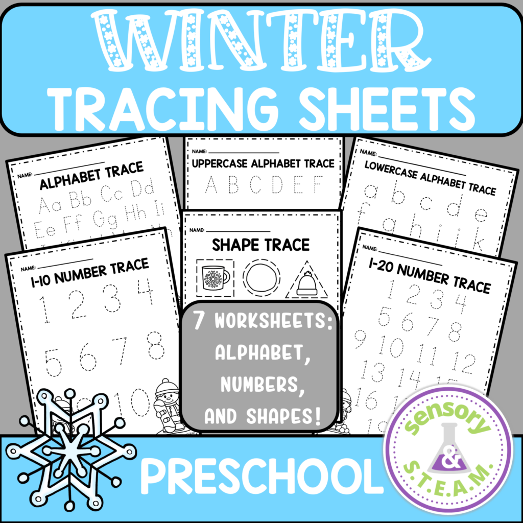 WINTER Themed Tracing Worksheets for Preschool PREK, alphabet numbers ...