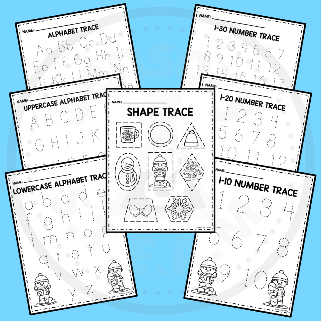 WINTER Themed Tracing Worksheets for Preschool PREK, alphabet numbers ...
