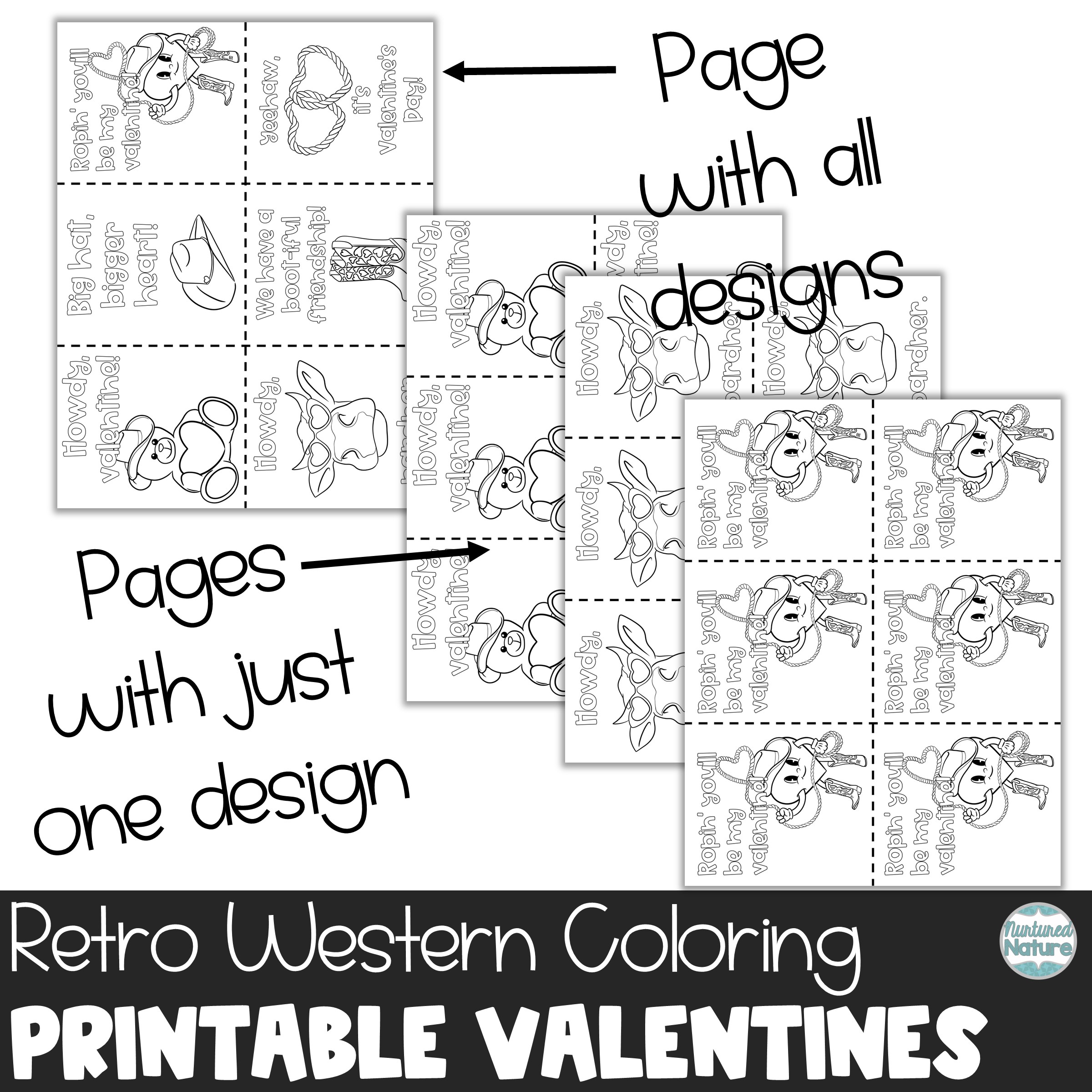 Retro Western Printable Coloring Sheet Valentines for Students | Made ...