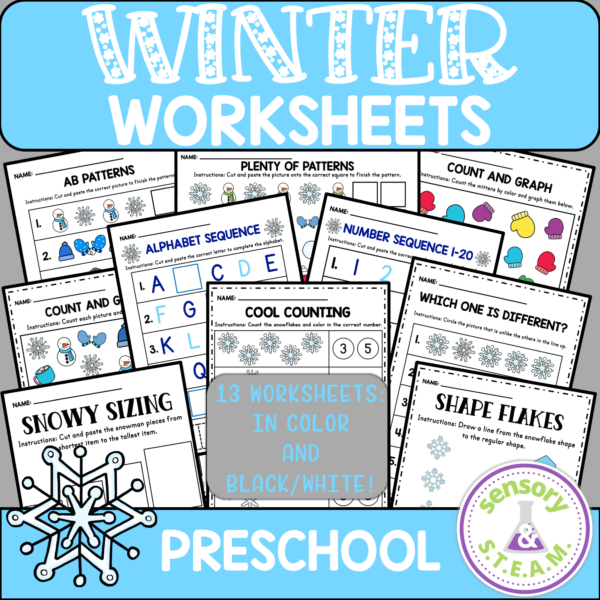 WINTER No-Prep Worksheets January Preschool | math patterns count graph ...