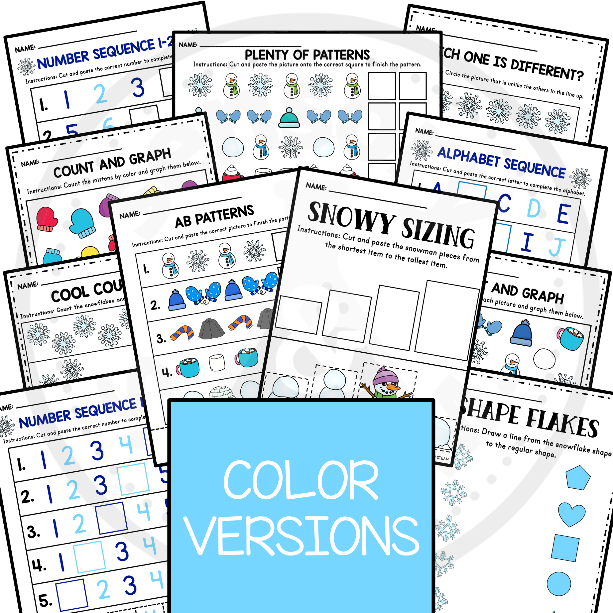 WINTER No-Prep Worksheets January Preschool | math patterns count graph ...