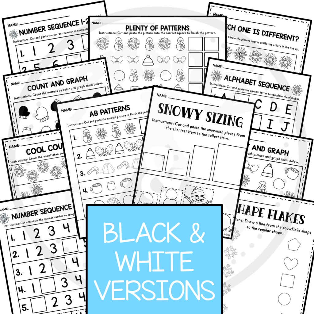 WINTER No-Prep Worksheets January Preschool | math patterns count graph ...