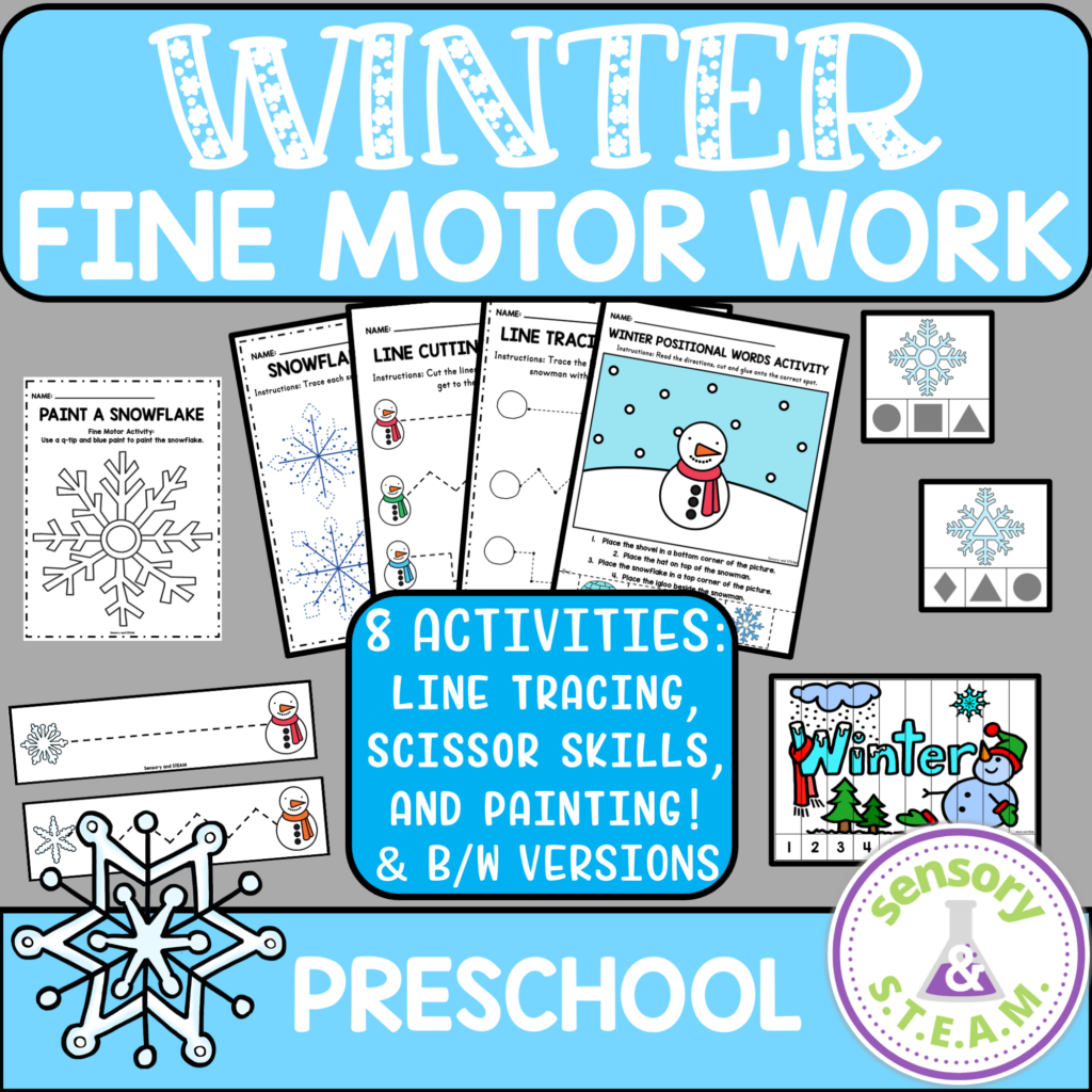 WINTER Fine Motor Prewriting Activity Worksheets | line trace, cut ...