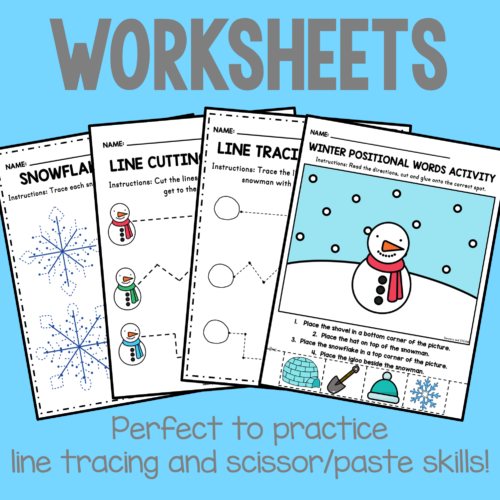 WINTER Fine Motor Prewriting Activity Worksheets | line trace, cut ...