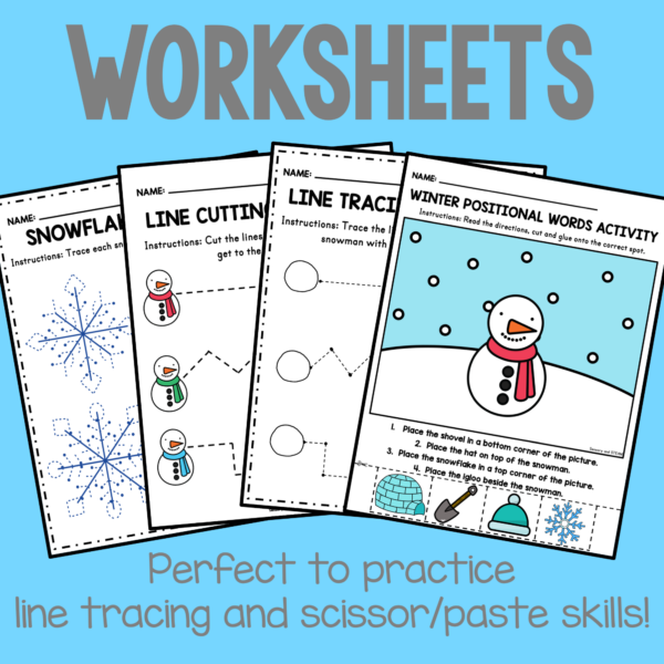 WINTER Fine Motor Prewriting Activity Worksheets | line trace, cut ...