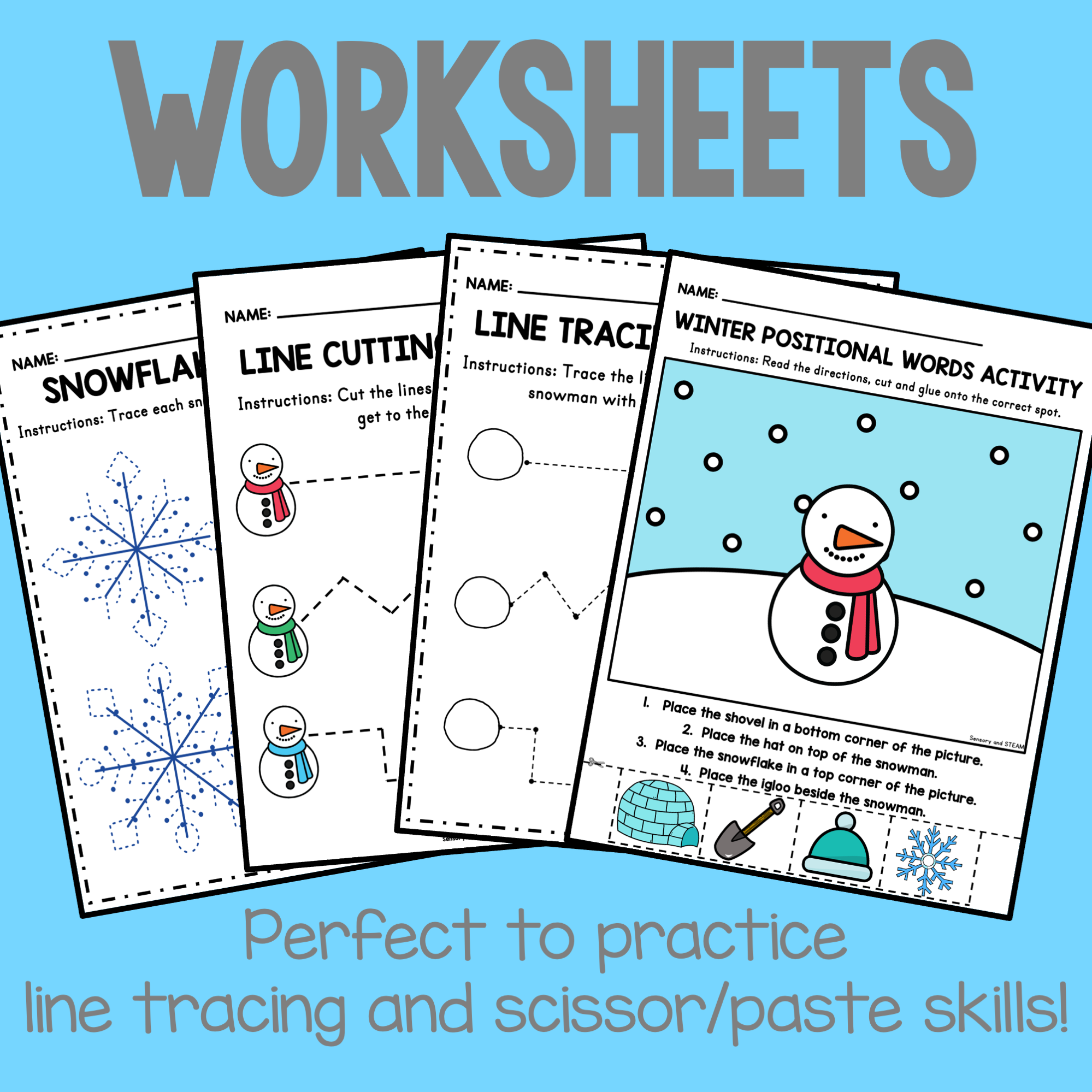 WINTER Fine Motor Prewriting Activity Worksheets | line trace, cut ...
