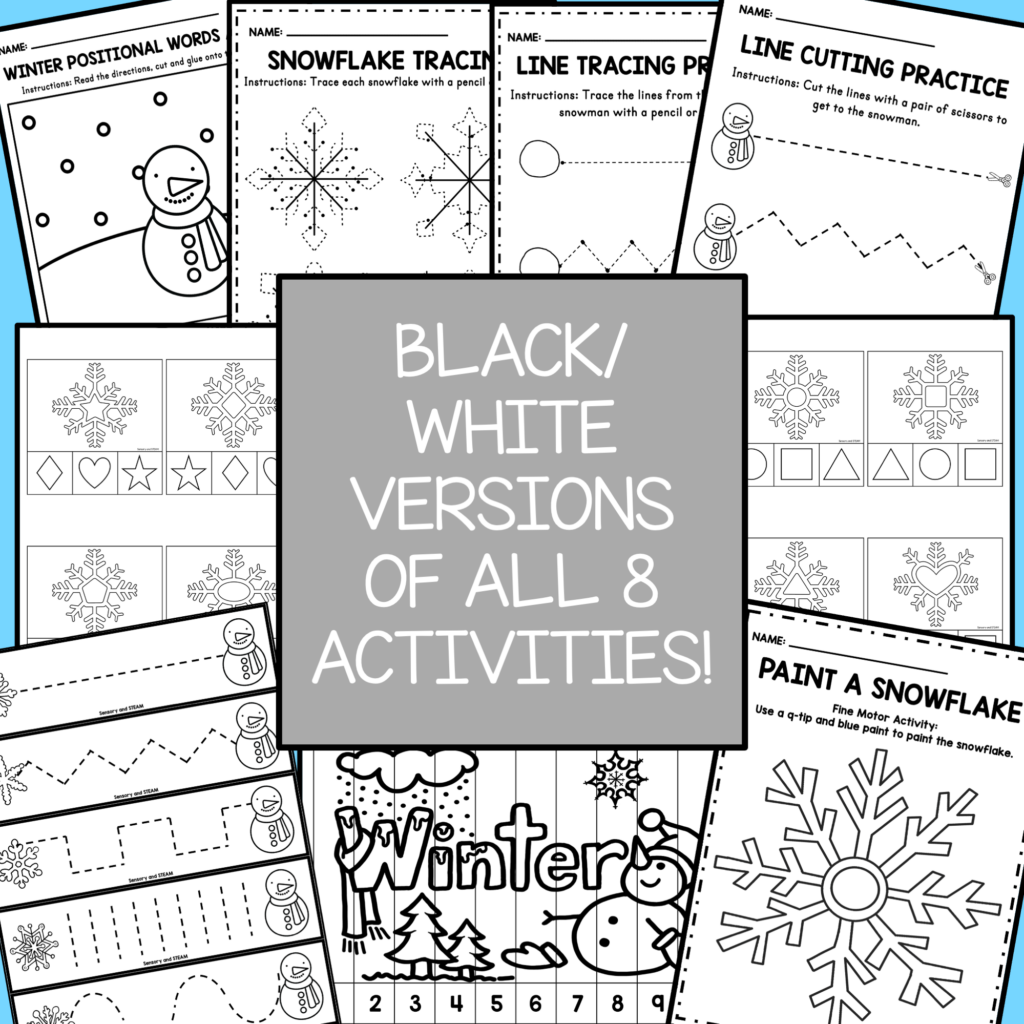 WINTER Fine Motor Prewriting Activity Worksheets | line trace, cut ...