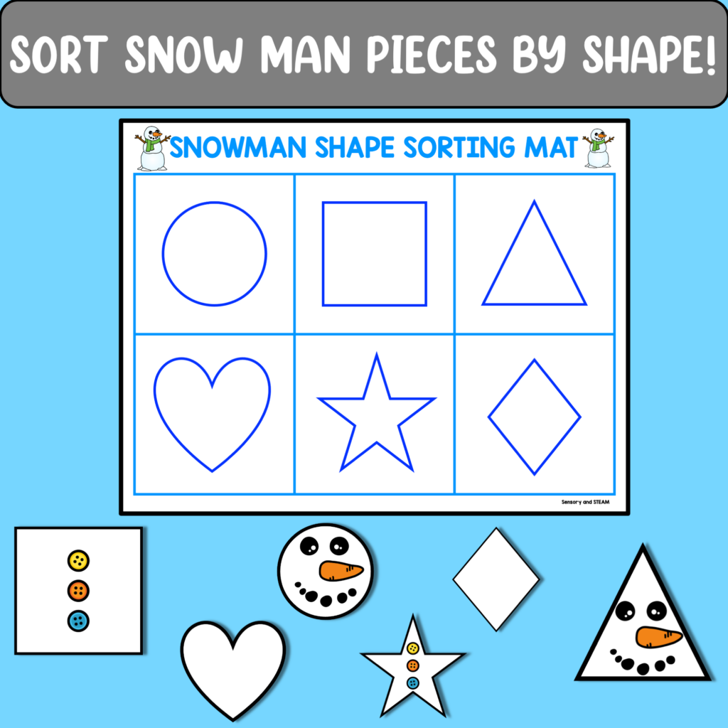 WINTER SNOWMAN SIZE AND SHAPE SORTING LEARNING ACTIVITY GAME ...