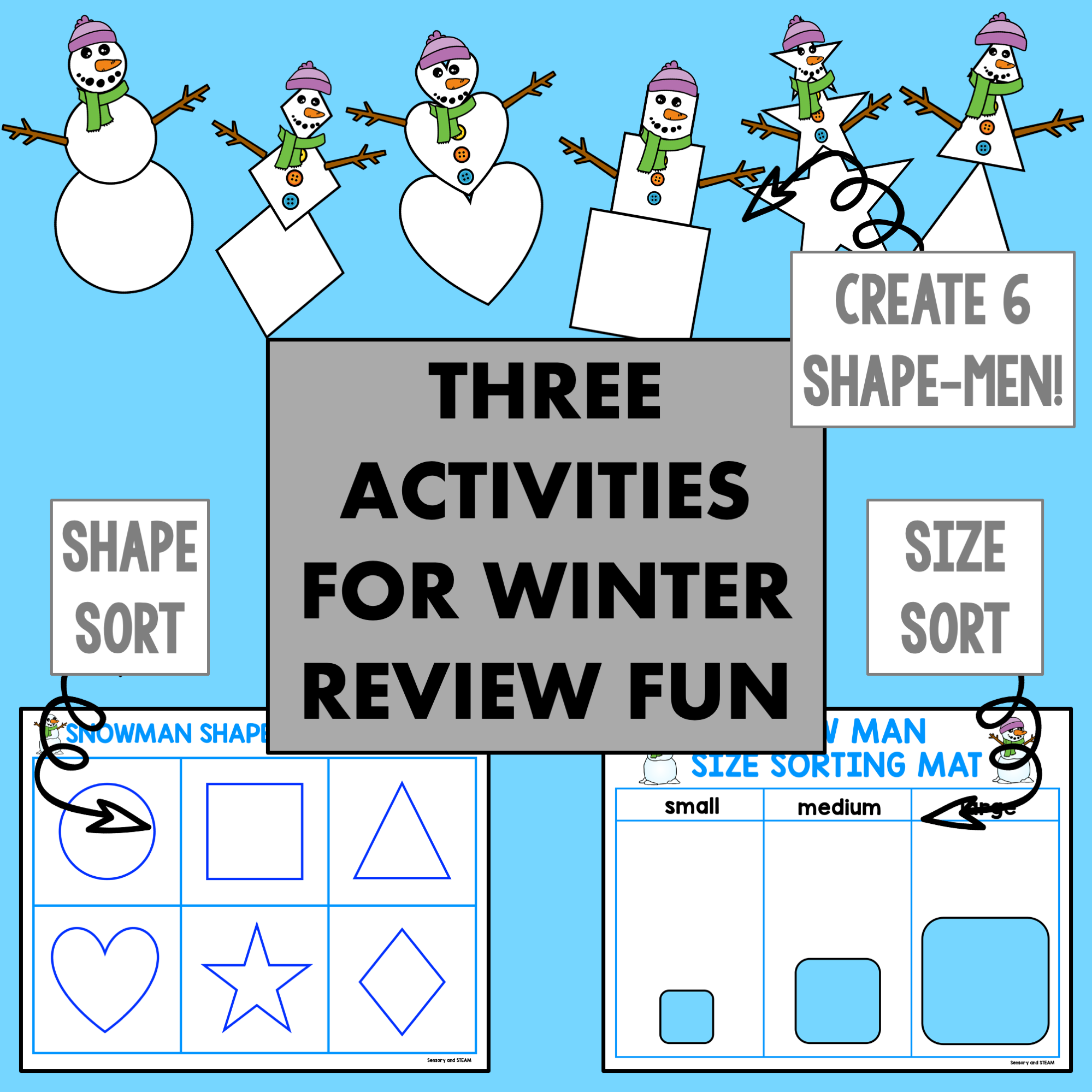 WINTER SNOWMAN SIZE AND SHAPE SORTING LEARNING ACTIVITY GAME ...