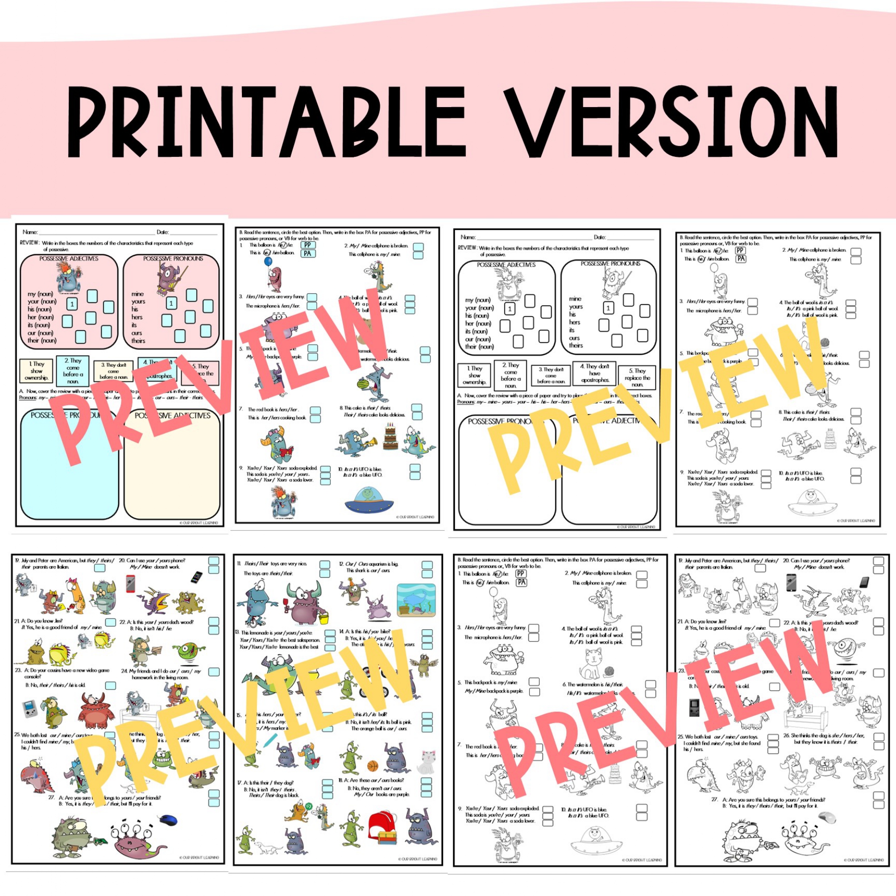 ESL/EFL/ESOL Possessive Adjectives and Pronouns | BOOM Cards ...