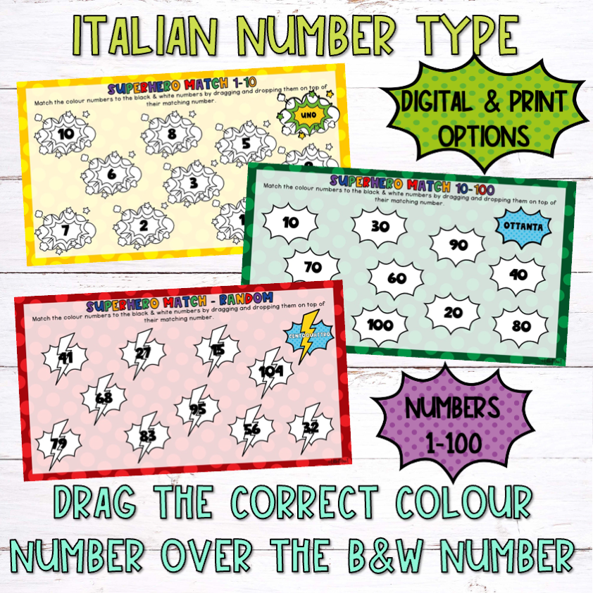 Set 2 - Italian Numbers Interactive Digital & Print - Spell & Match ...