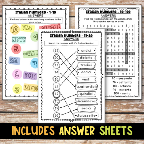 Italian Numbers Worksheets 1-100 - Italian Vocabulary - Italian ...