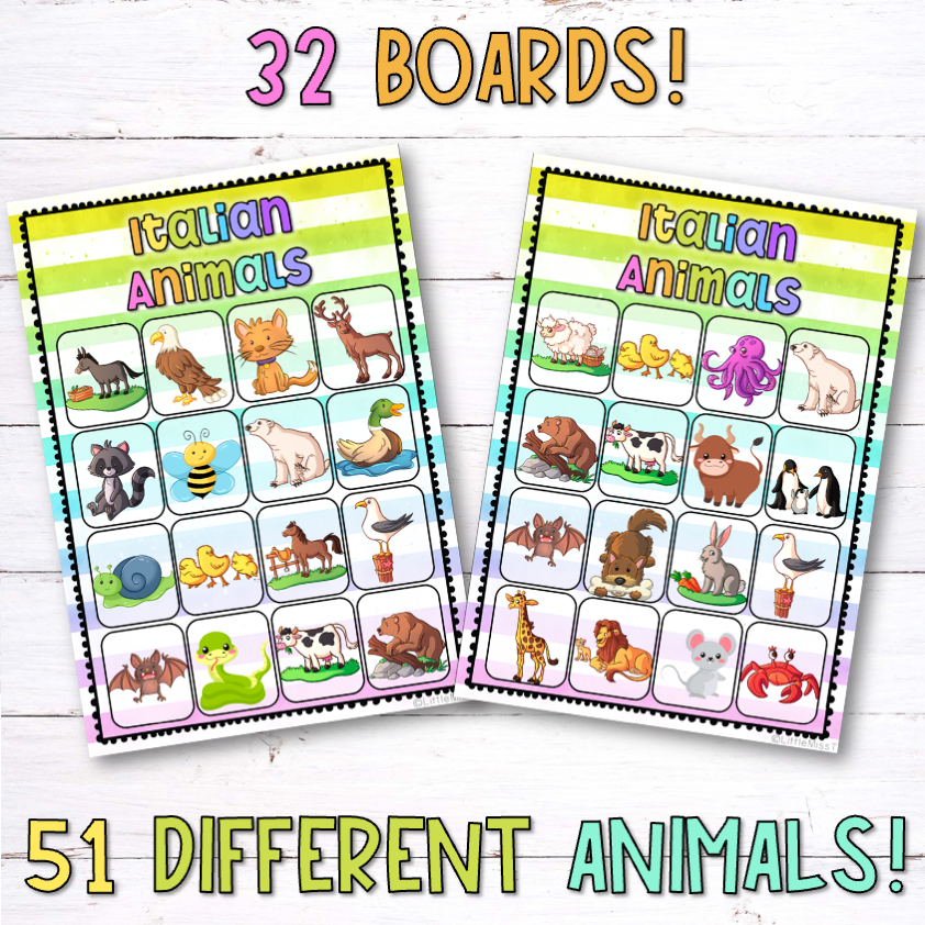 Italian Animal Bingo - Tombola - Italian Language Vocabulary - Italy ...
