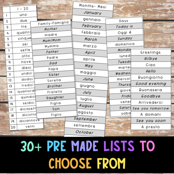 Italian Vocabulary Word Lists - 30+ Lists of Italian Words | Made By ...
