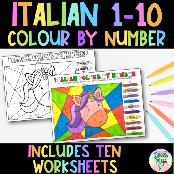 Italian Numbers 1-10 - Colour by Number - No Prep - Italian Worksheets ...