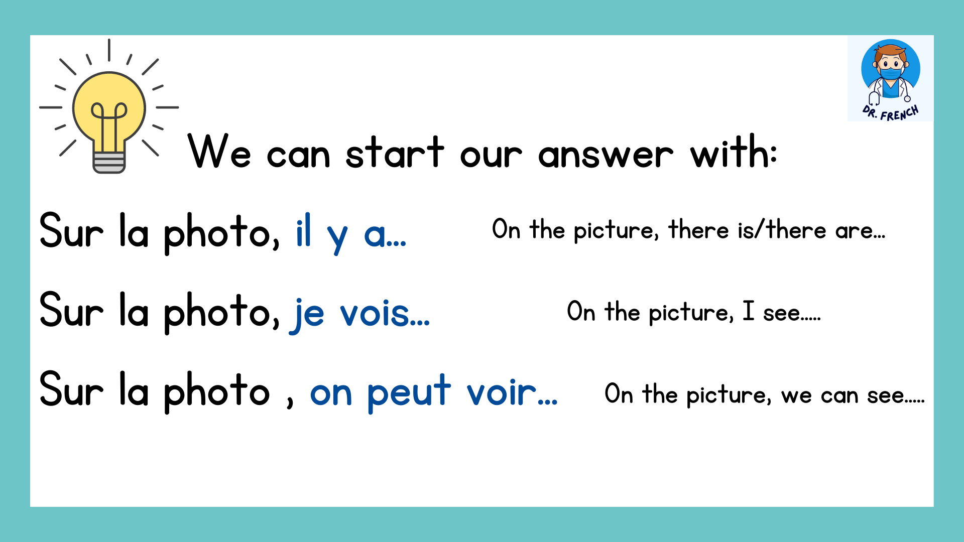French Photo Description. Décrire une photo. Google slides lesson and ...