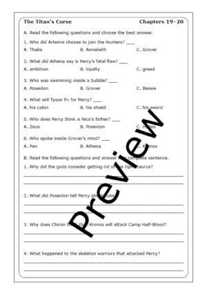 Rick Riordan "The Titan's Curse" worksheets | Made By Teachers