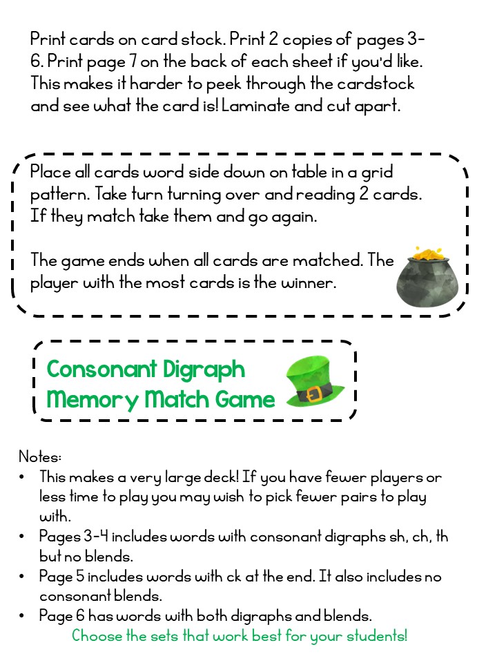 Consonant Digraph Memory Match | Made By Teachers