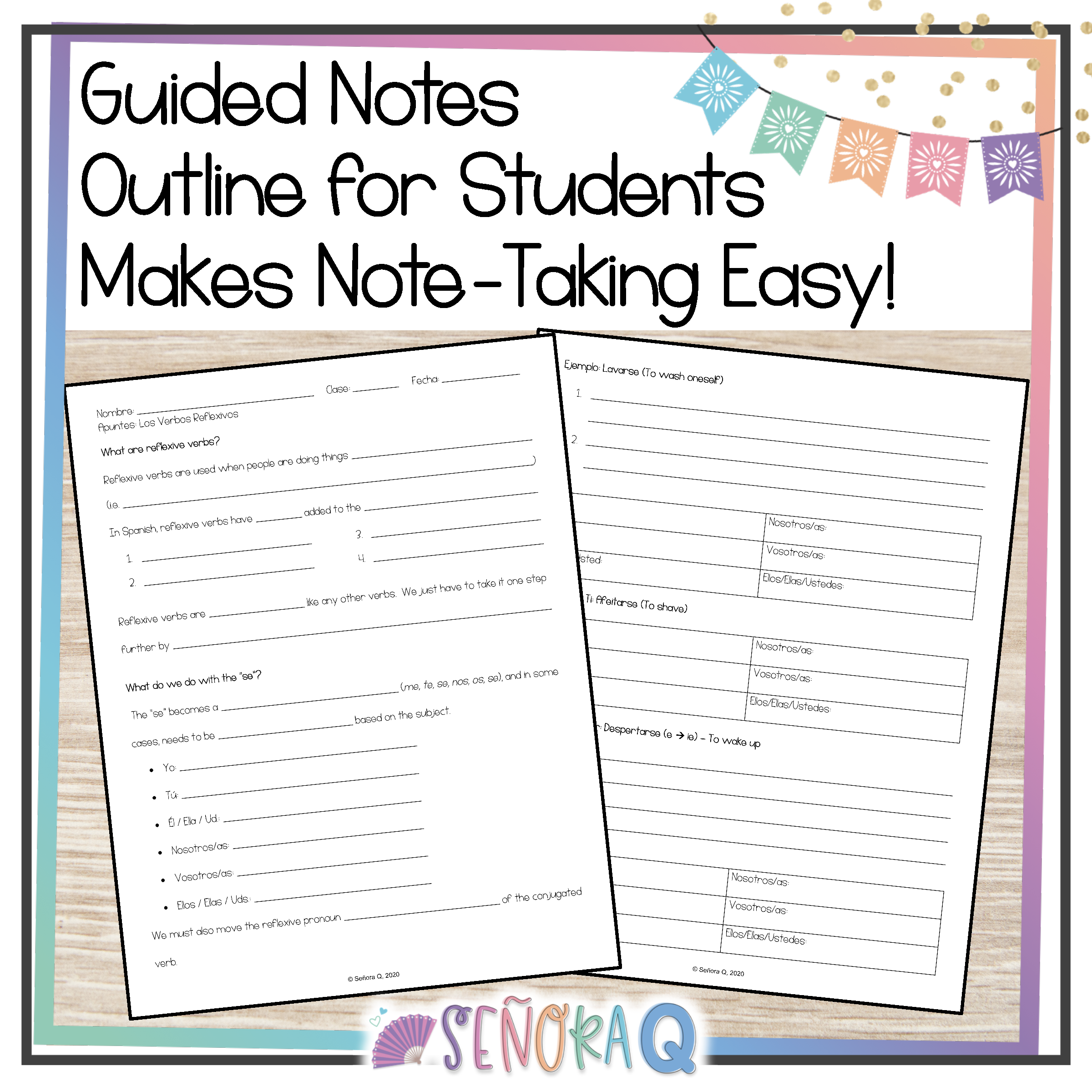 Spanish Reflexive Verbs Notes Slideshow and Guided Notes Outline | Made ...