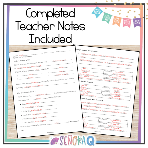Spanish Reflexive Verbs Notes Slideshow and Guided Notes Outline - Made ...
