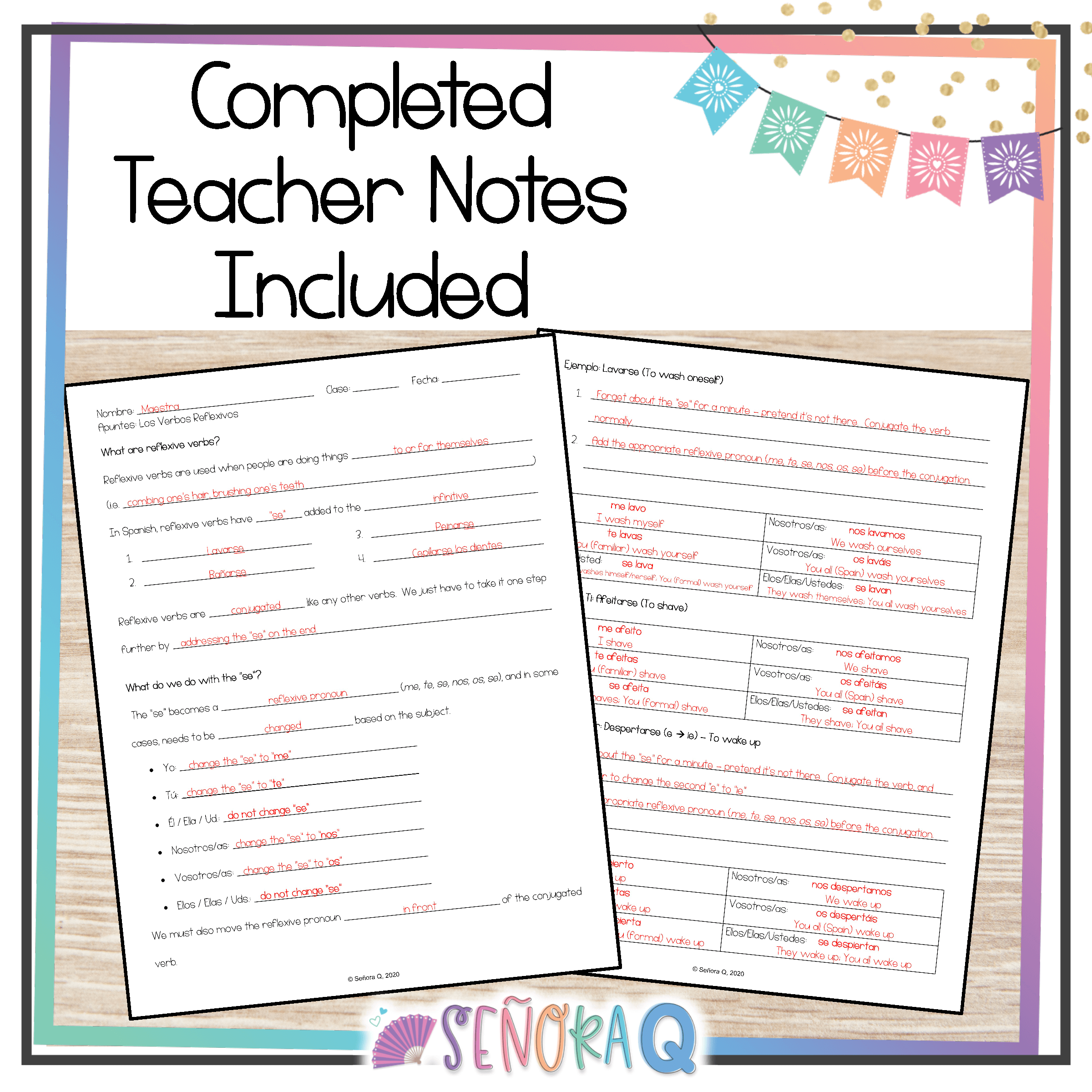 Spanish Reflexive Verbs Notes Slideshow and Guided Notes Outline | Made ...