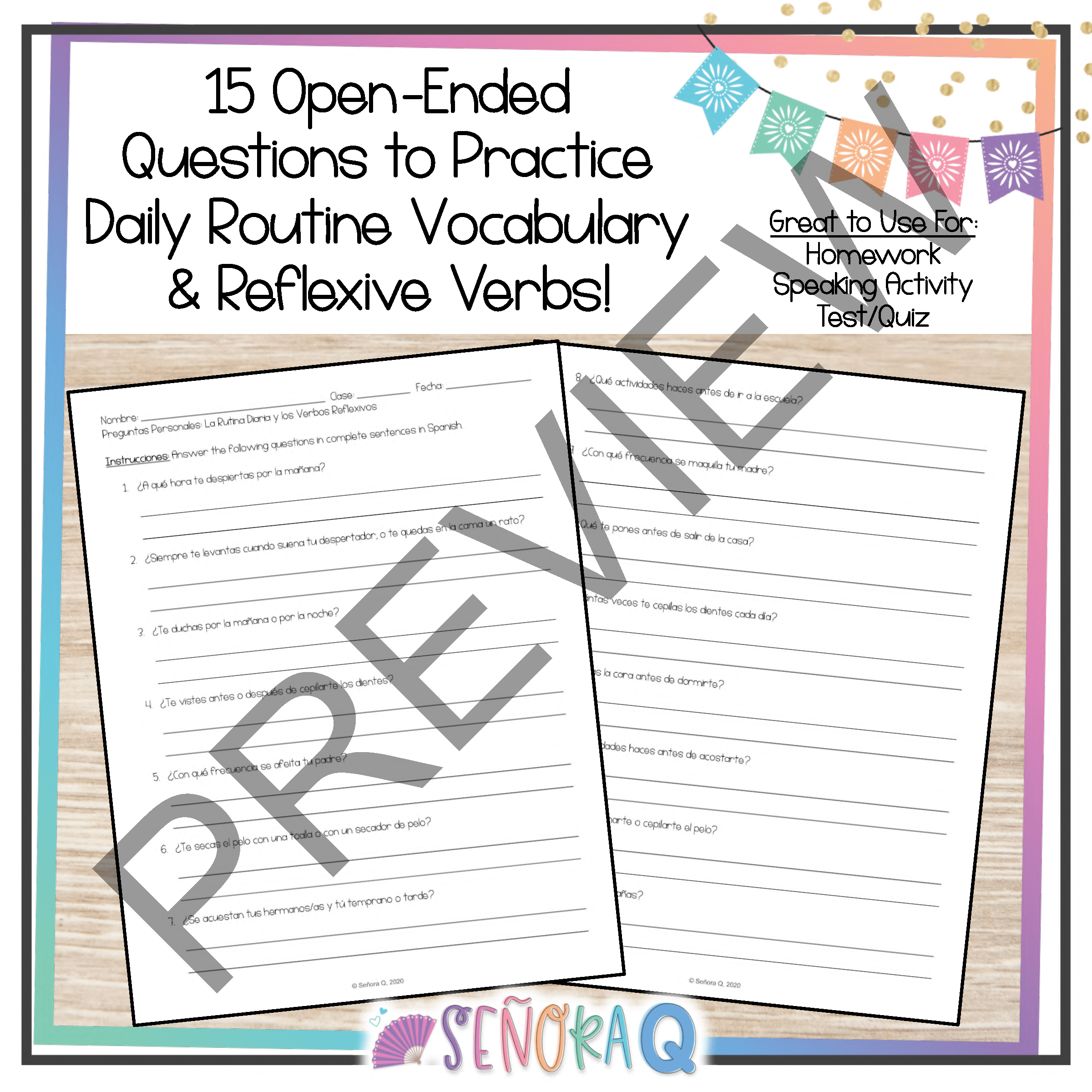 Spanish Daily Routine and Reflexive Verbs Preguntas Personales ...