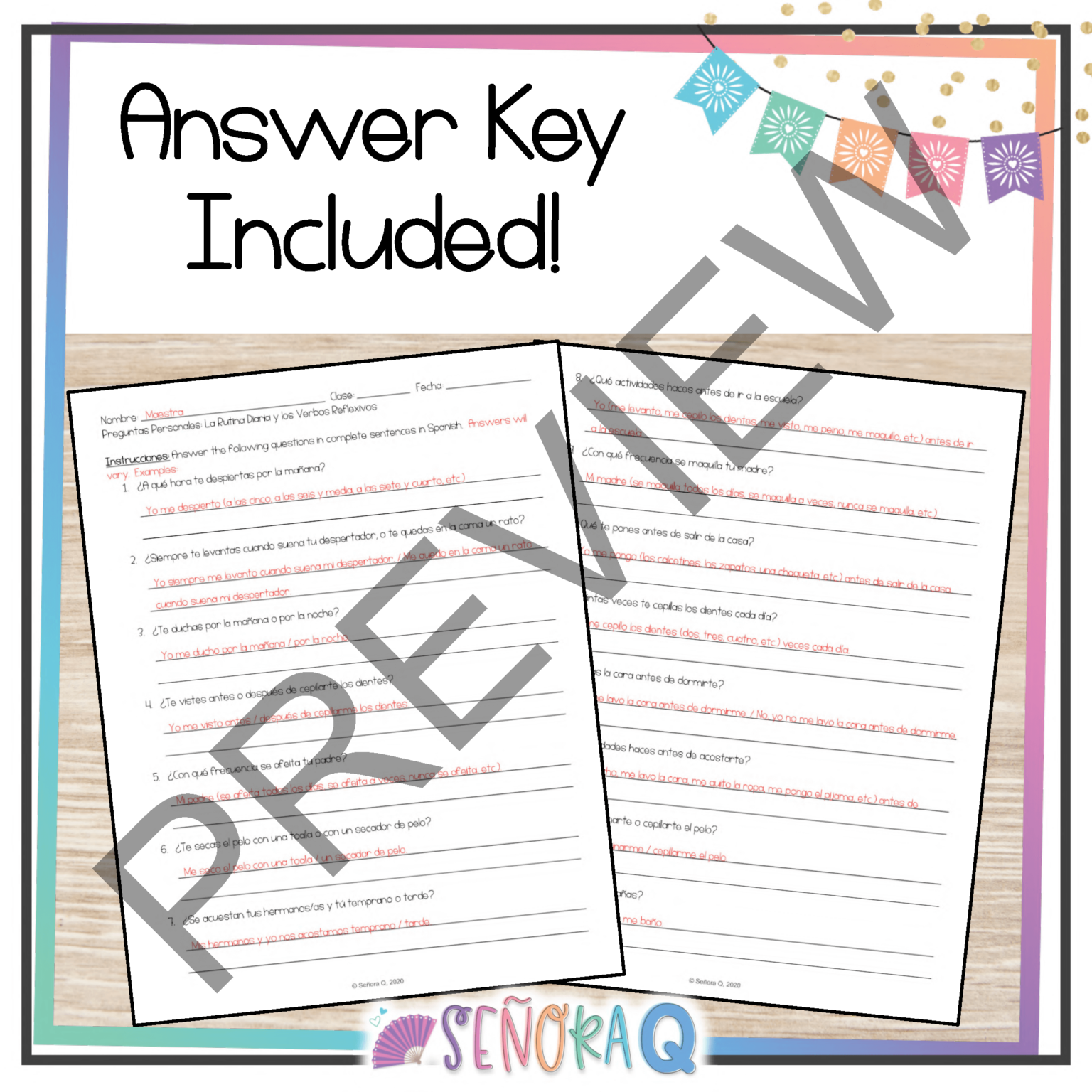 Spanish Daily Routine and Reflexive Verbs Preguntas Personales ...