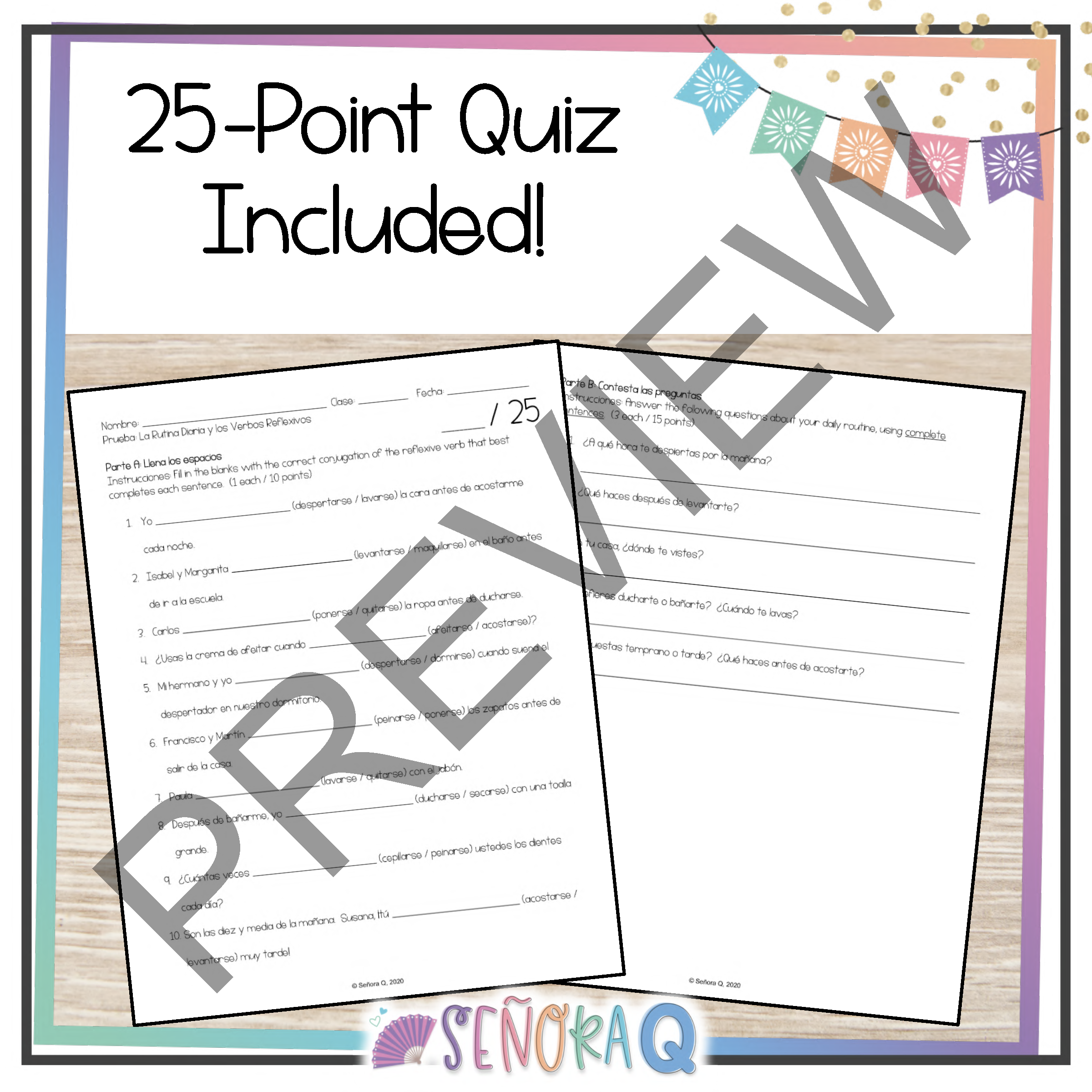 Spanish Daily Routine and Reflexive Verbs Assessments | Test and Quiz ...