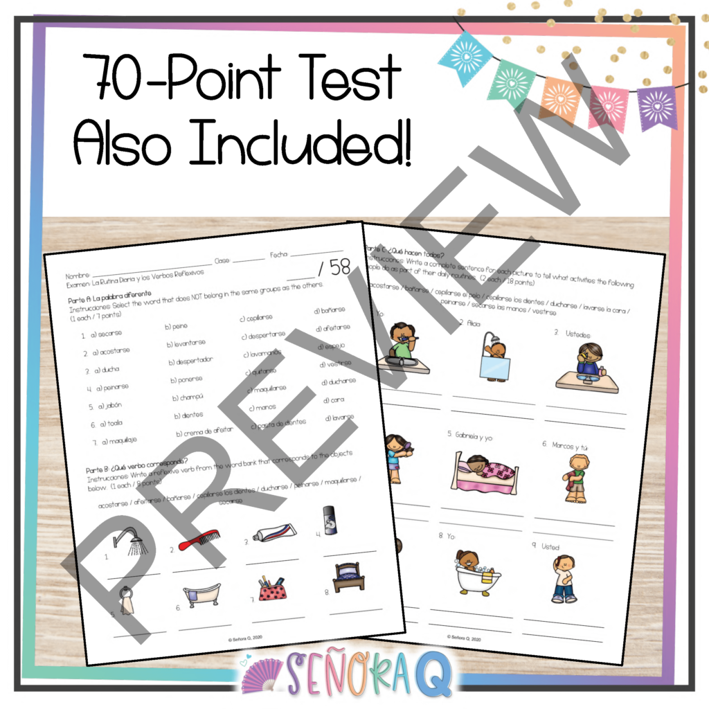 Spanish Daily Routine and Reflexive Verbs Assessments | Test and Quiz ...
