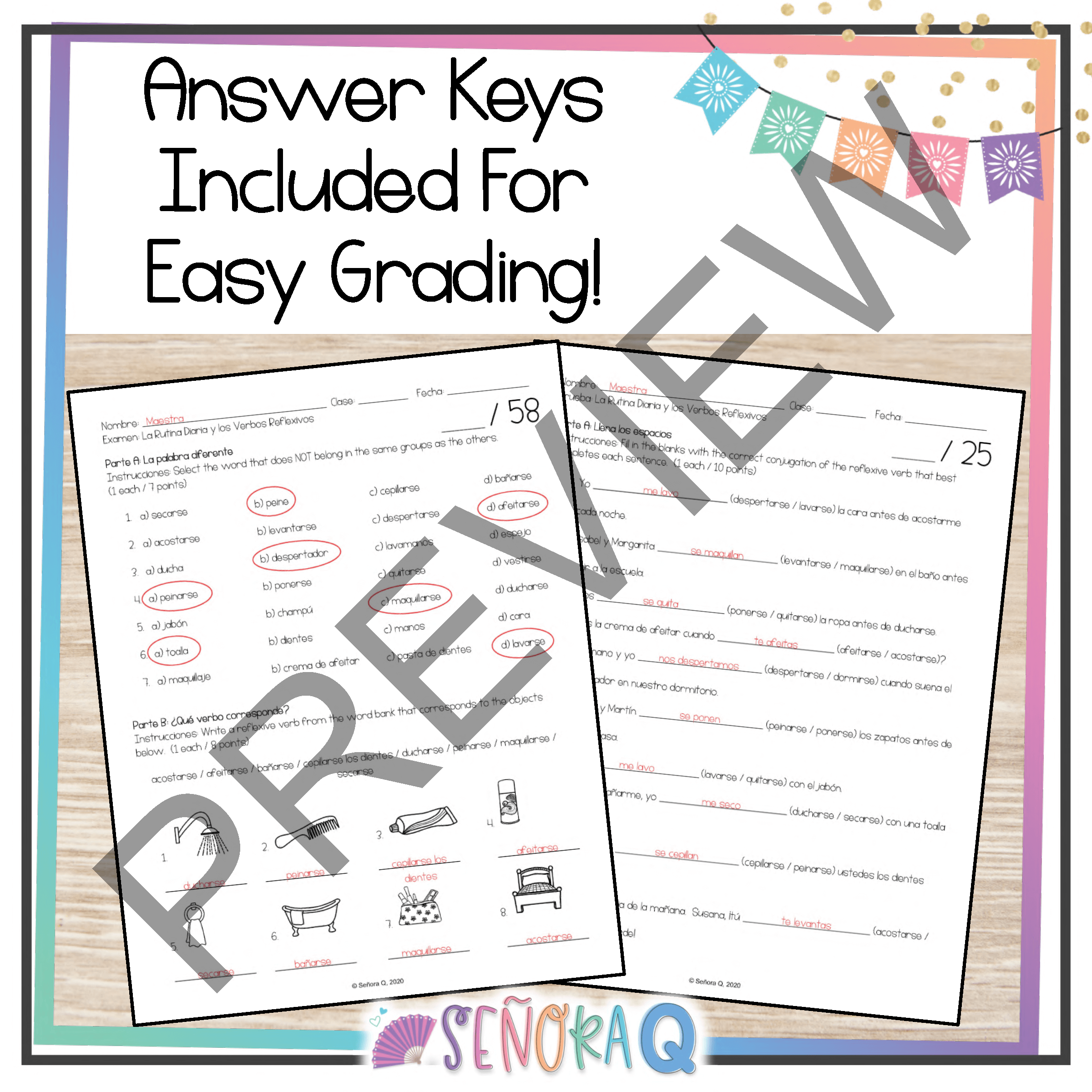 Spanish Daily Routine and Reflexive Verbs Assessments | Test and Quiz ...