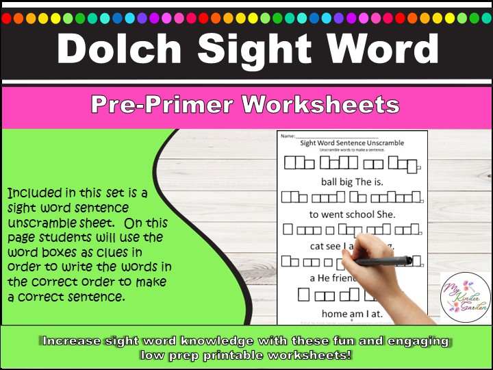 Dolch Pre-Primer Sight Words Printable Worksheets | Made By Teachers