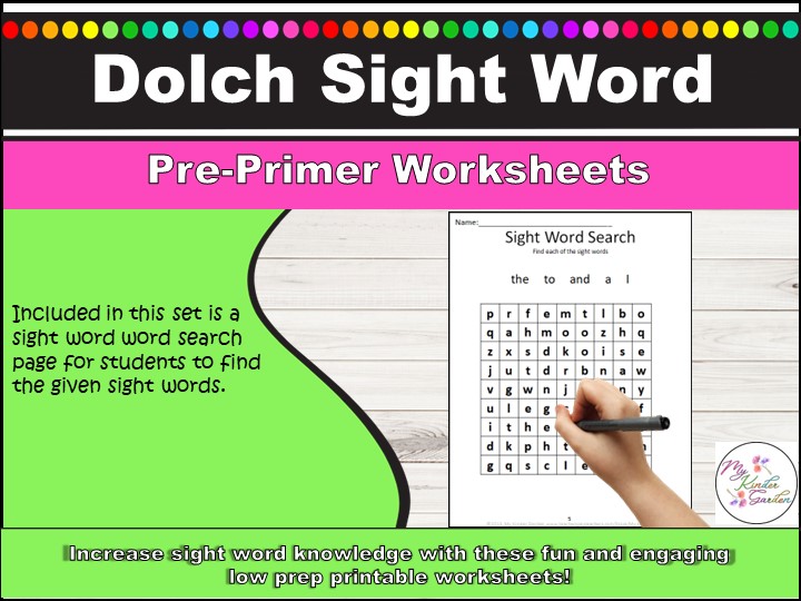 Dolch Pre-Primer Sight Words Printable Worksheets | Made By Teachers
