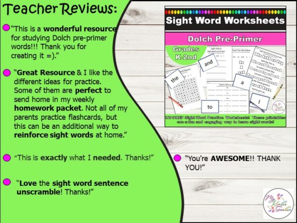 Dolch Pre-Primer Sight Words Printable Worksheets | Made By Teachers