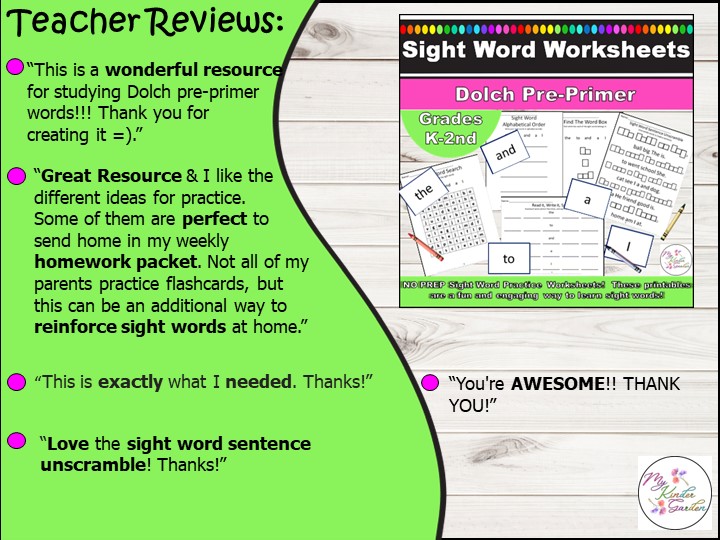 Dolch Pre-Primer Sight Words Printable Worksheets | Made By Teachers