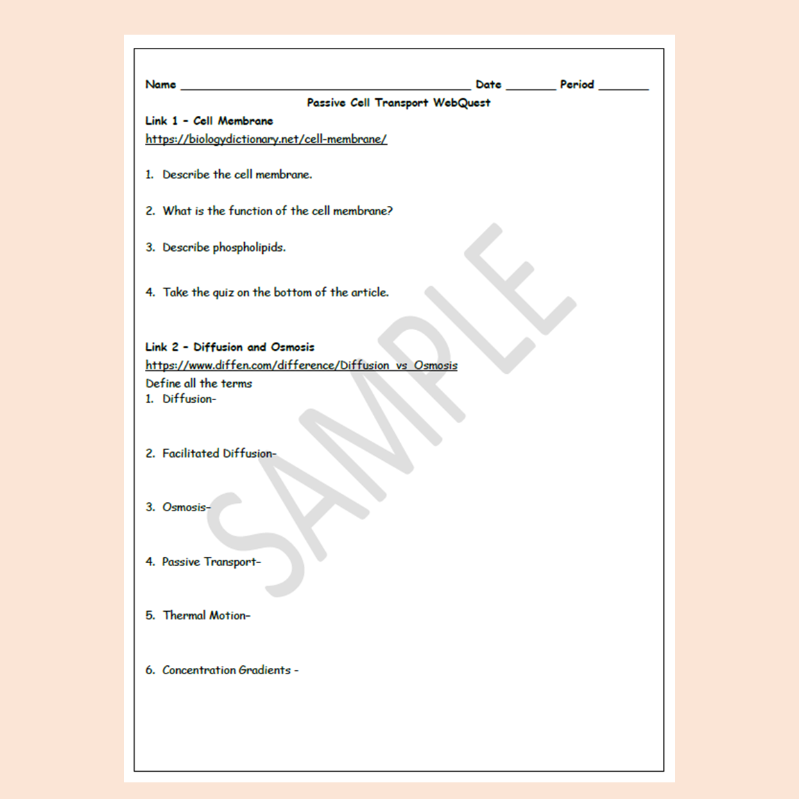 Passive Cell Transport WebQuest Activity | Made By Teachers