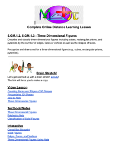 Complete Online Distance Learning 5th Math 3-Dimensional Figures 5.GM.1 ...