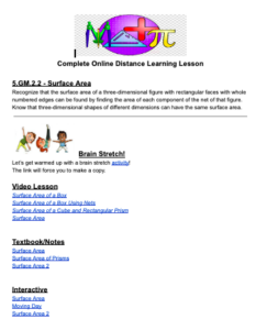 Complete Online Distance Learning 5th Math Surface Area 5.GM.2.2 | Made ...