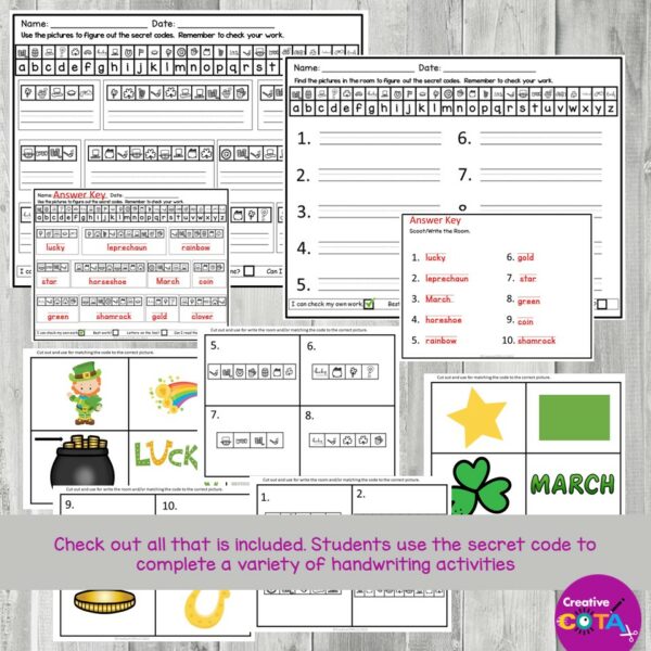 St. Patrick's Day Handwriting Secret Code Worksheets and Cryptogram ...
