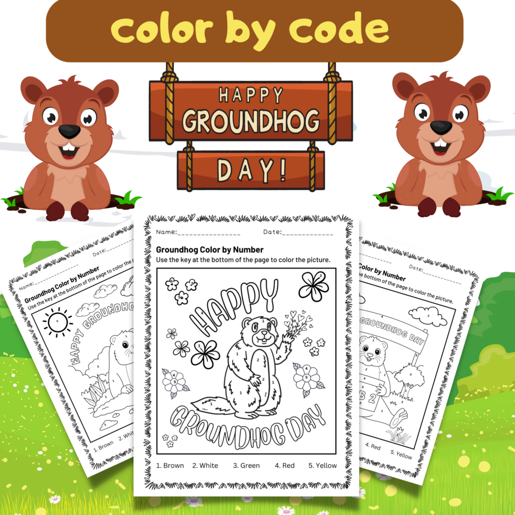 Groundhog Day color by number activity | February fun activity for PreK ...