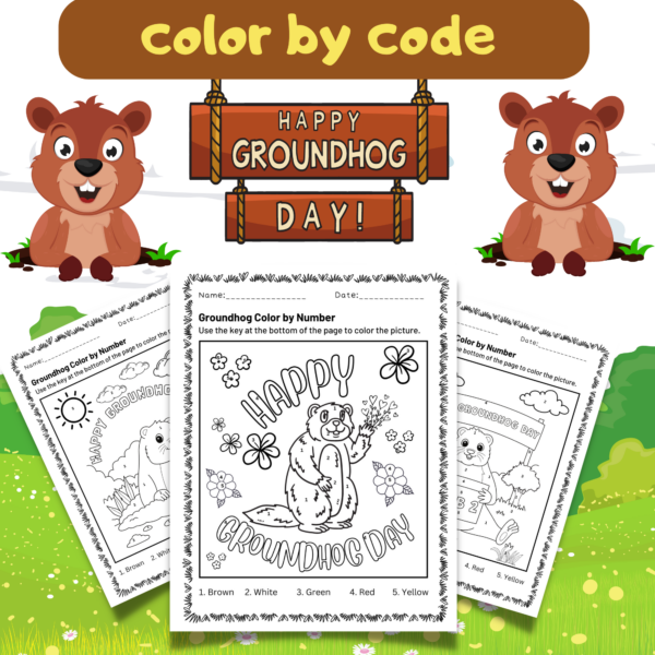 Groundhog Day color by number activity | February fun activity for PreK ...