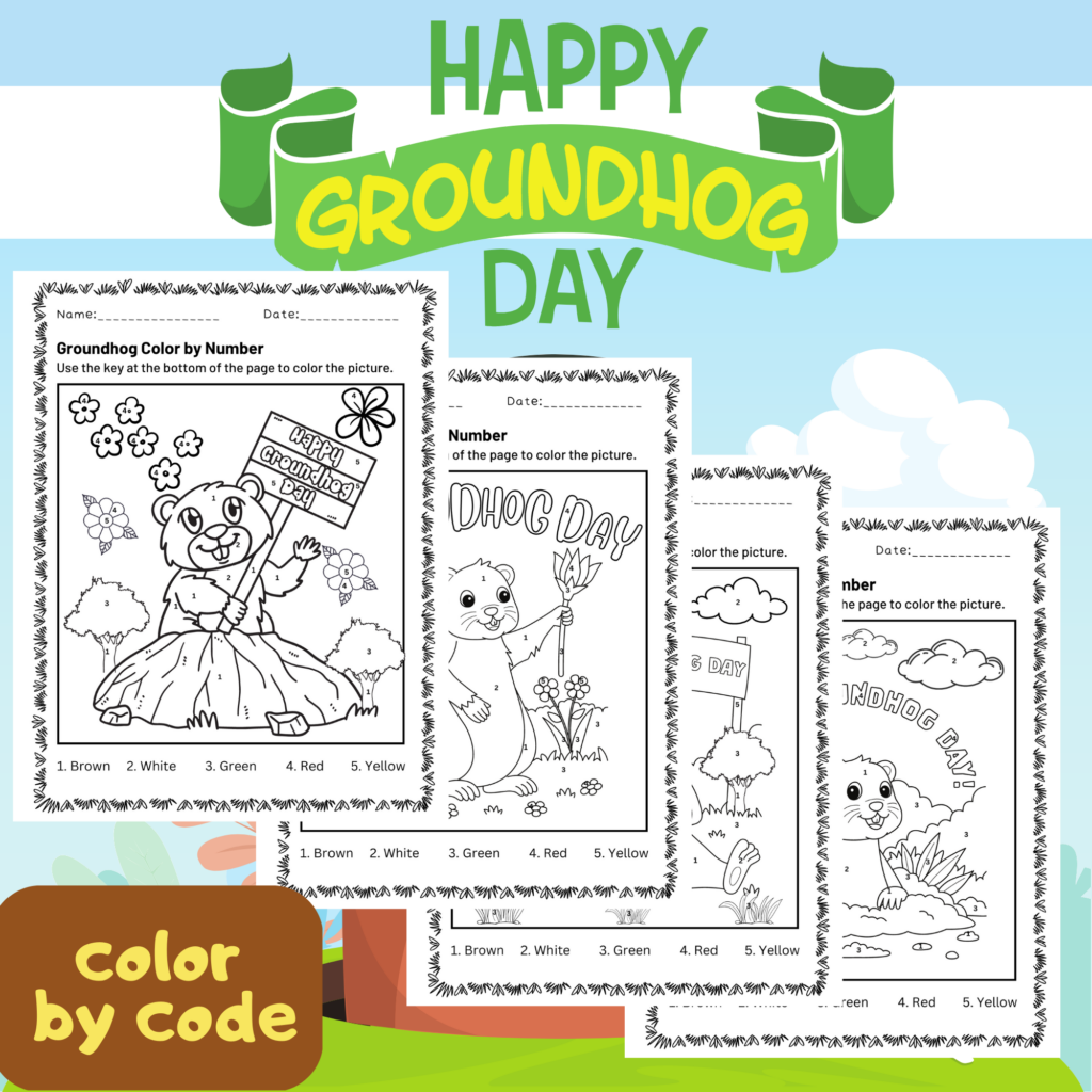 Groundhog Day color by number activity | February fun activity for PreK ...