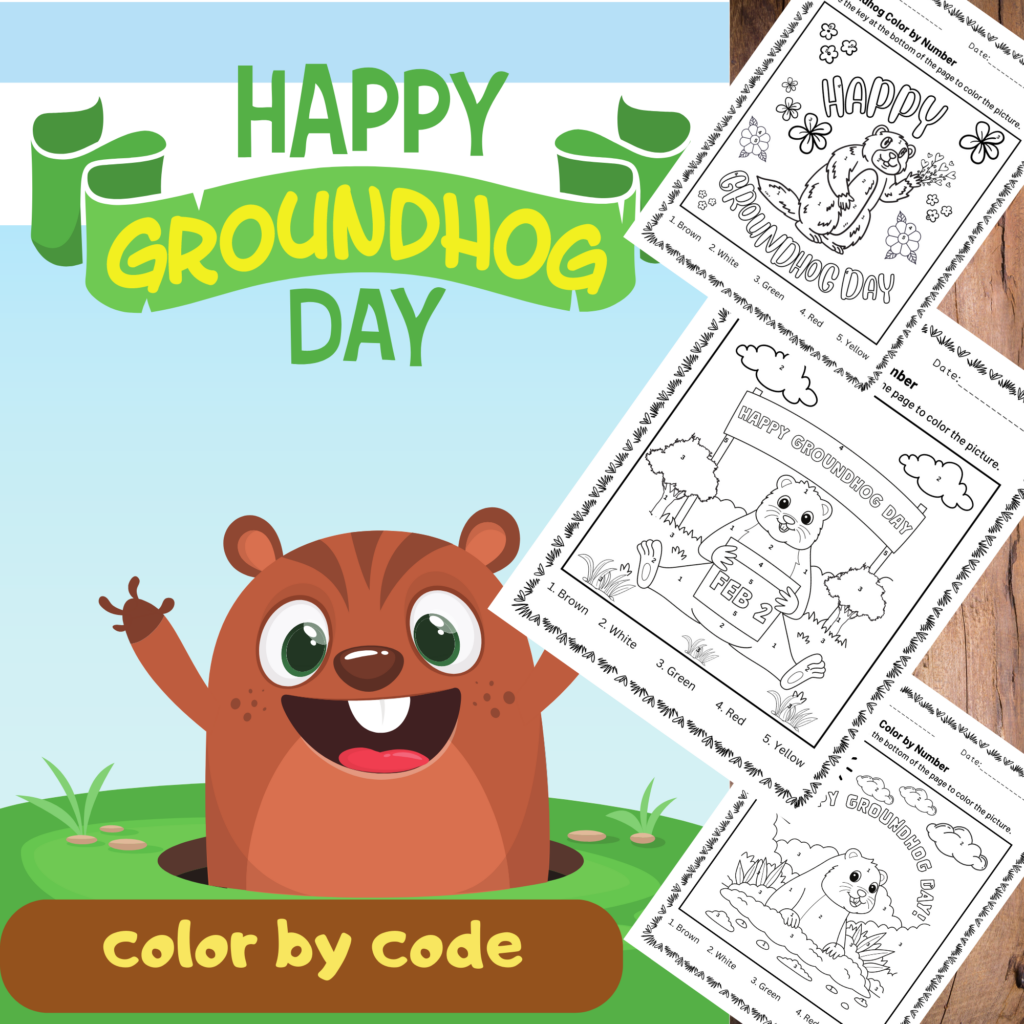 Groundhog Day color by number activity | February fun activity for PreK ...
