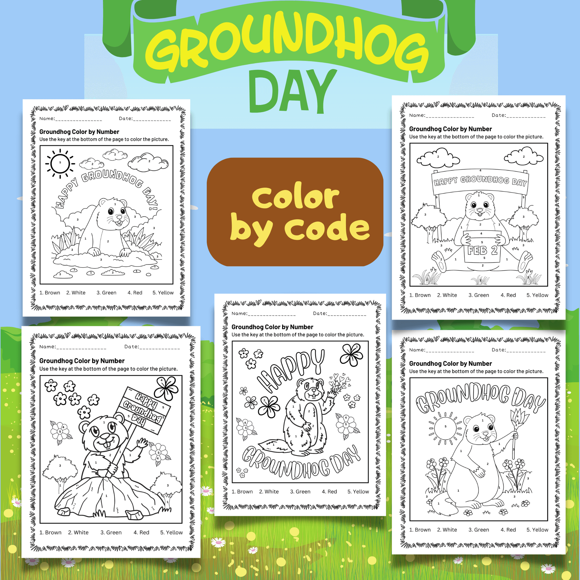 Groundhog Day color by number activity | February fun activity for PreK ...