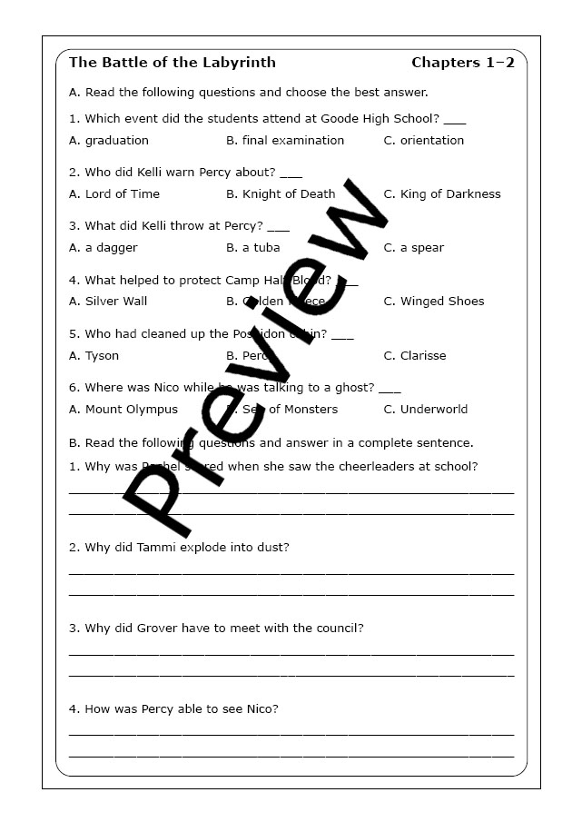 Rick Riordan "The Battle of the Labyrinth" worksheets | Made By Teachers