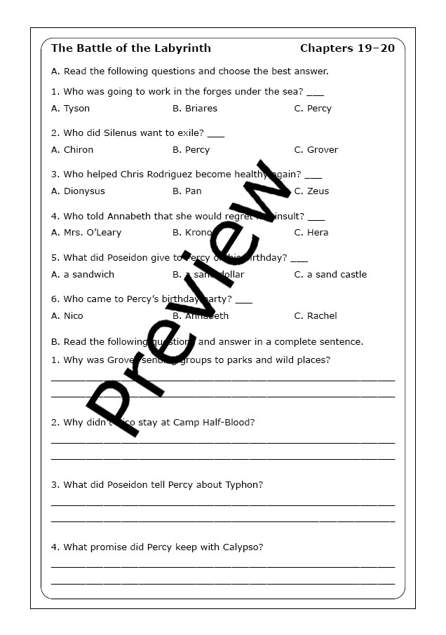 Rick Riordan "The Battle of the Labyrinth" worksheets | Made By Teachers