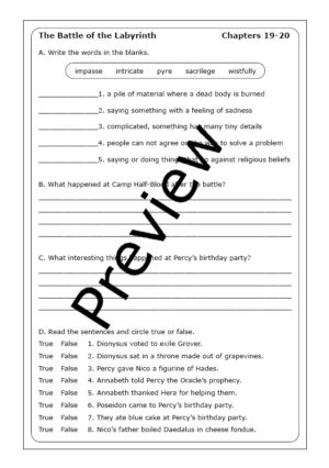 Rick Riordan "The Battle of the Labyrinth" worksheets | Made By Teachers