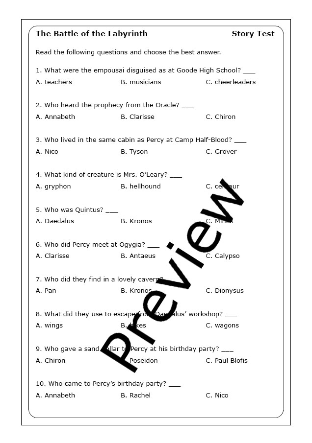 Rick Riordan "The Battle of the Labyrinth" worksheets | Made By Teachers