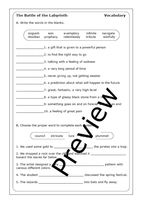 Rick Riordan "The Battle of the Labyrinth" worksheets | Made By Teachers