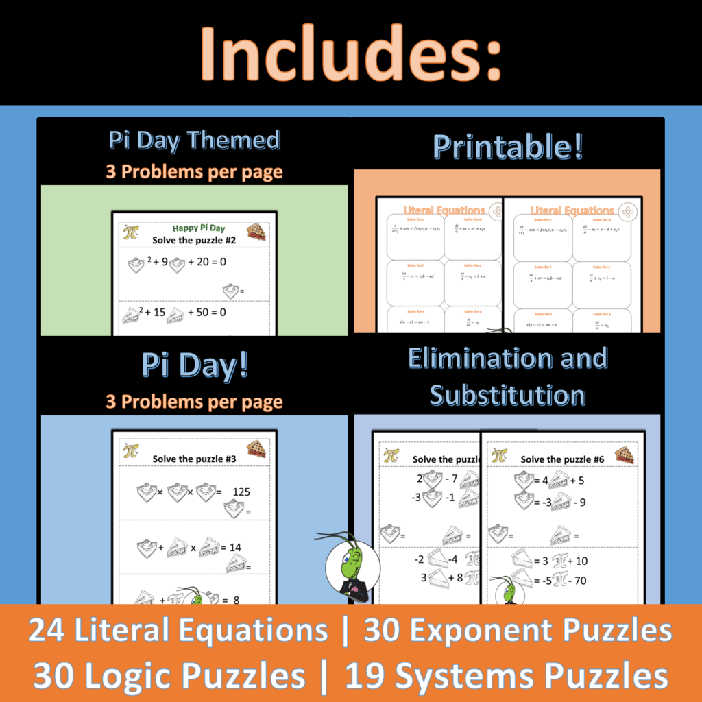 Pi Day Puzzles | Algebra | Integers | Logic | Exponents | Made By Teachers