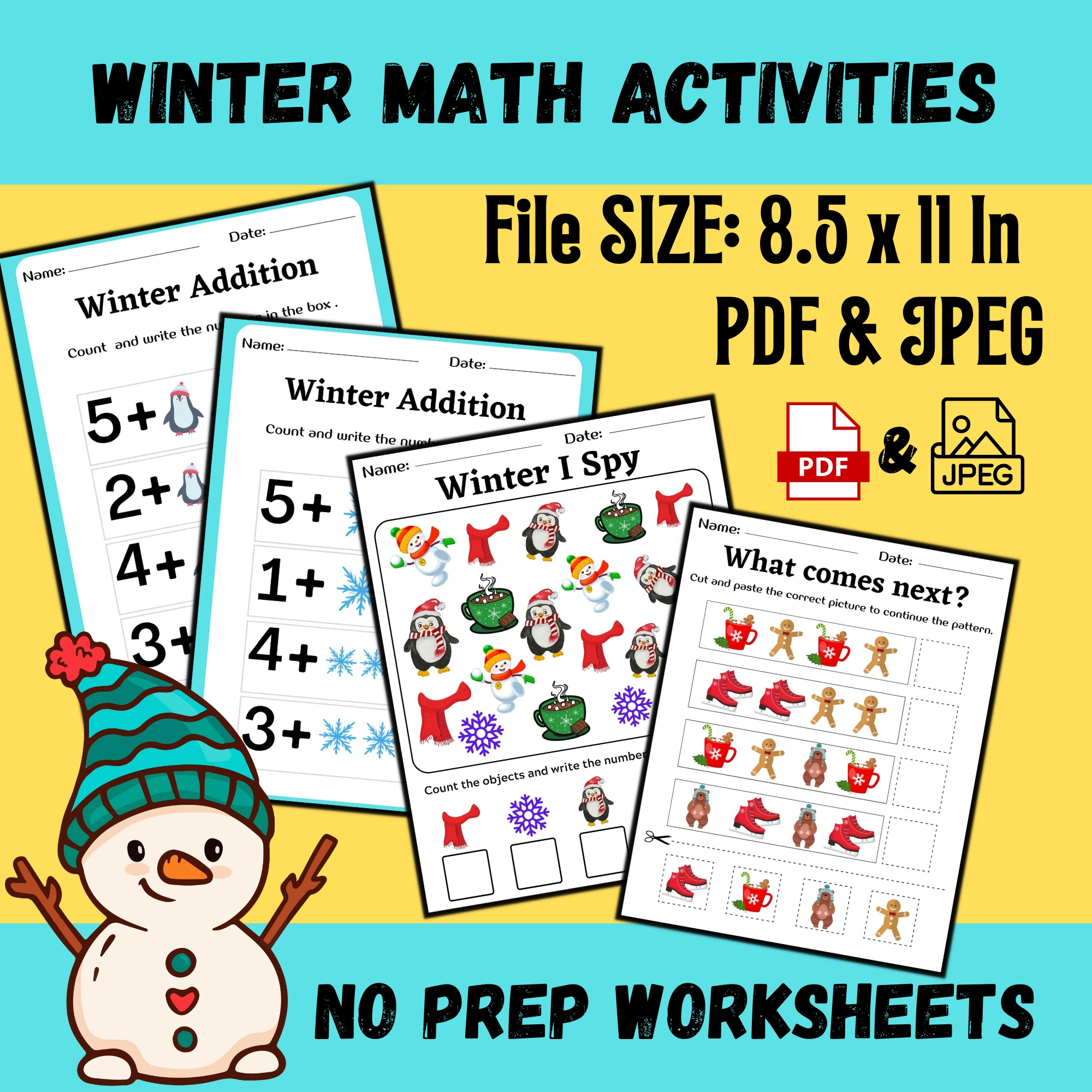 Winter Math Activities For Kindergarten | No Prep Worksheets | Made By ...